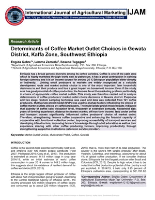 Determinants of Coffee Market Outlet Choices in Gewata District, Kaffa ...