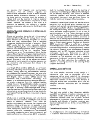 Availability and Utilisation of Teaching Resources as Predictors of Secondary Schools Students ...