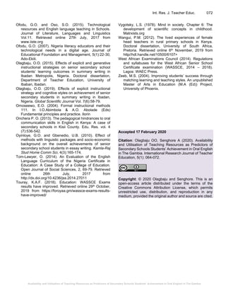 Availability and Utilisation of Teaching Resources as Predictors of Secondary Schools Students ...