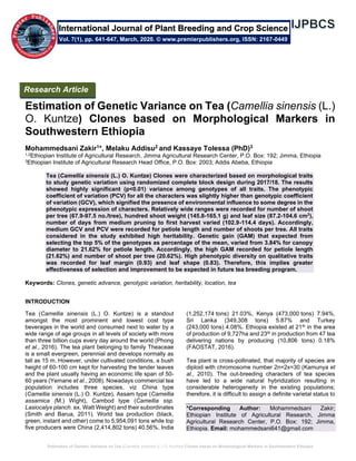 Estimation of Genetic Variance on Tea (Camellia sinensis (L.) O. Kuntze ...