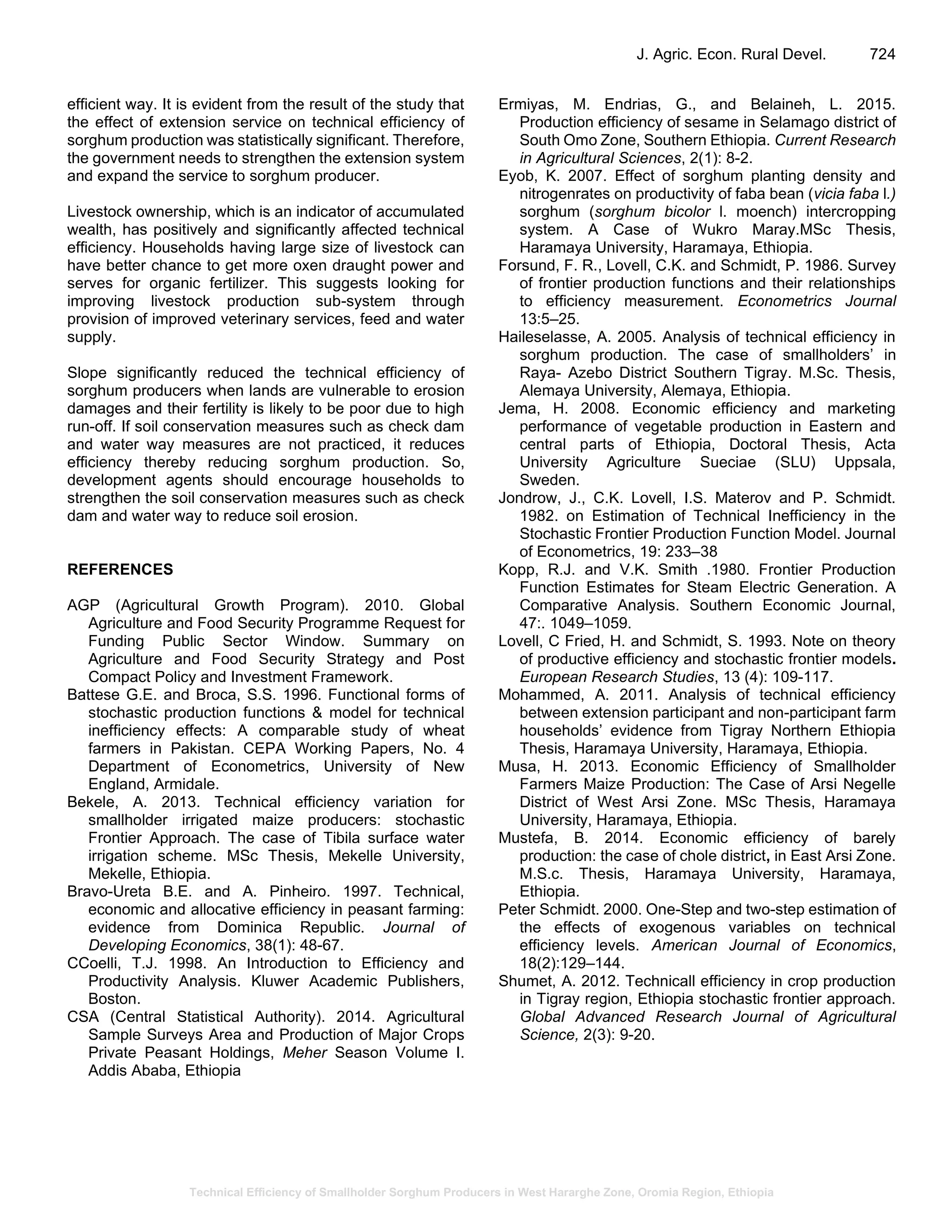 Technical Efficiency of Smallholder Sorghum Producers in West Hararghe ...
