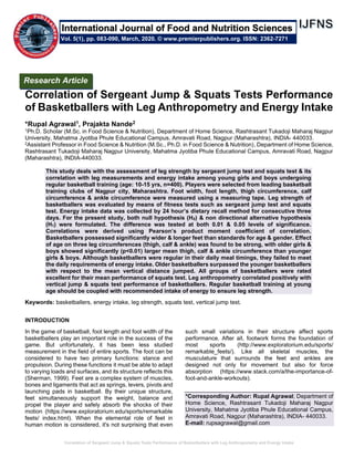 Correlation of Sergeant Jump & Squats Tests Performance of ...