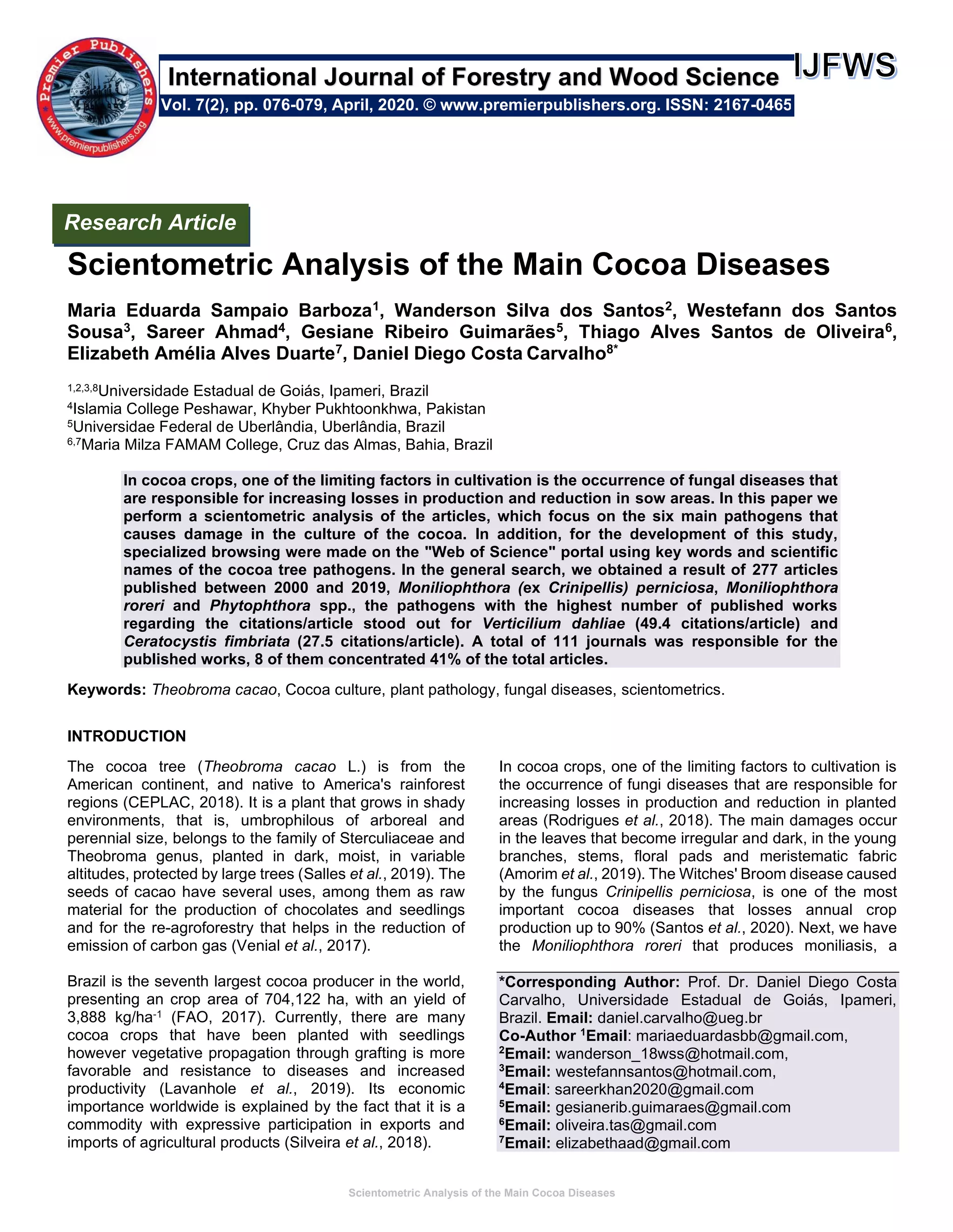 Scientometric Analysis of the Main Cocoa Diseases | PDF