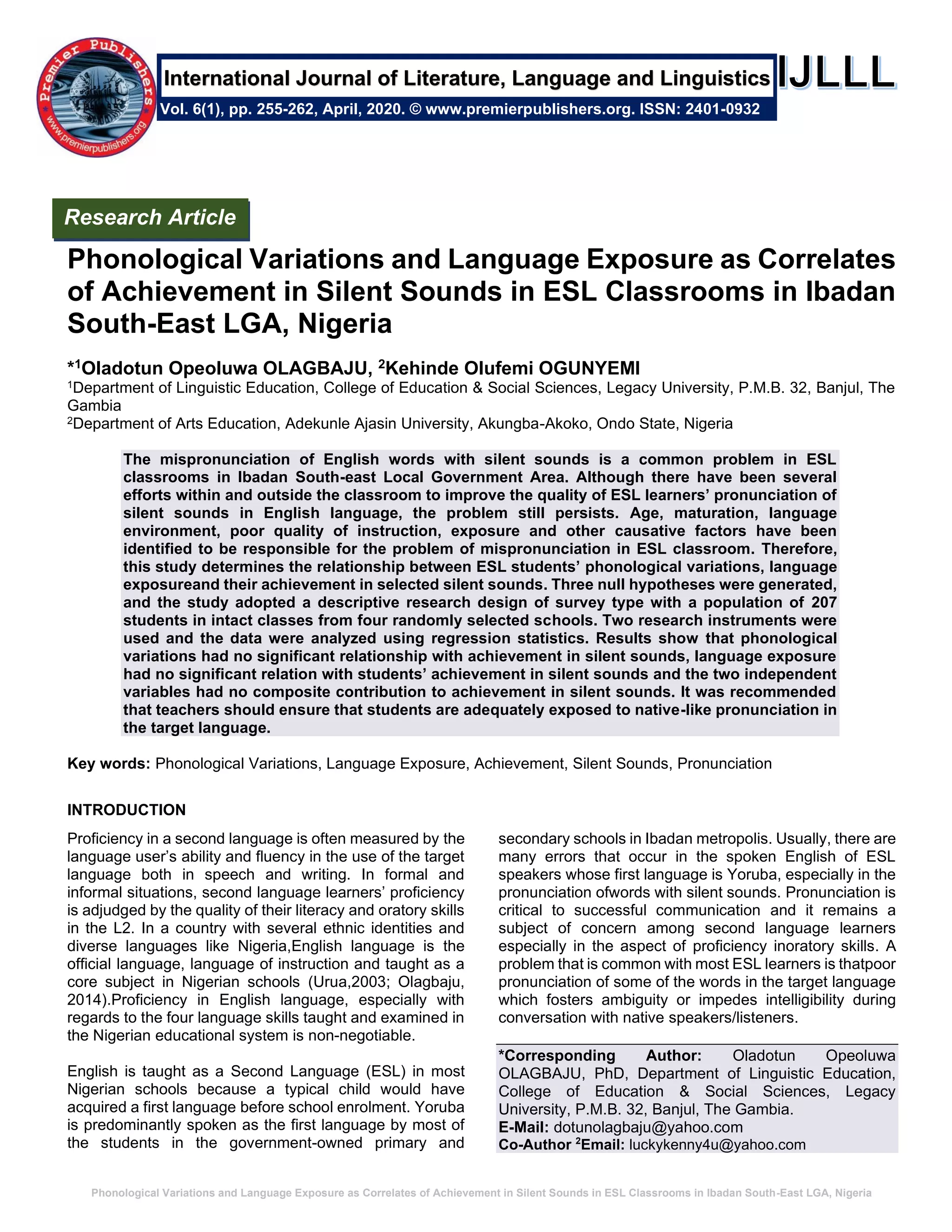 Phonological Variations and Language Exposure as Correlates of ...
