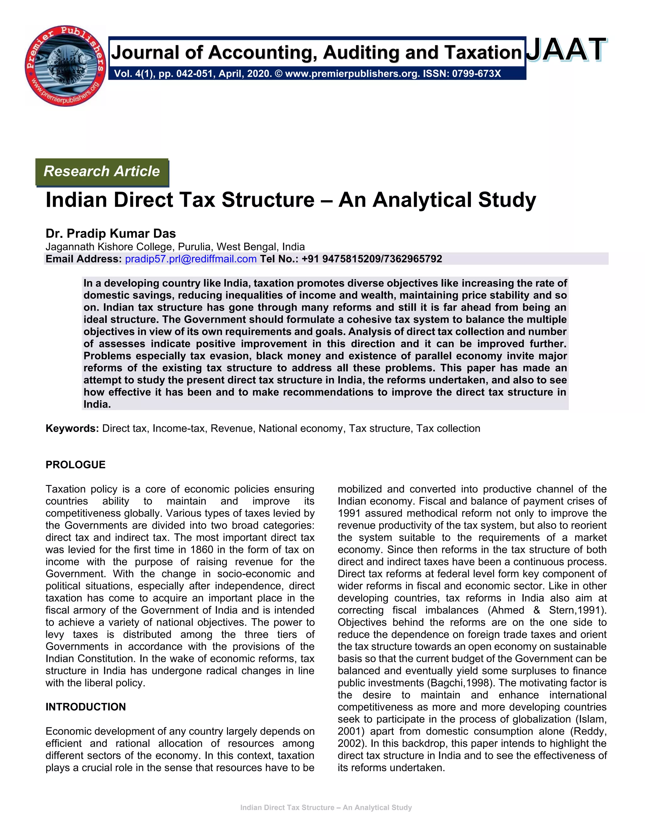 Indian Direct Tax Structure – An Analytical Study | PDF