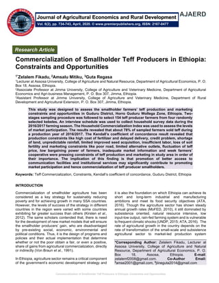 Commercialization of Smallholder Teff Producers in Ethiopia ...