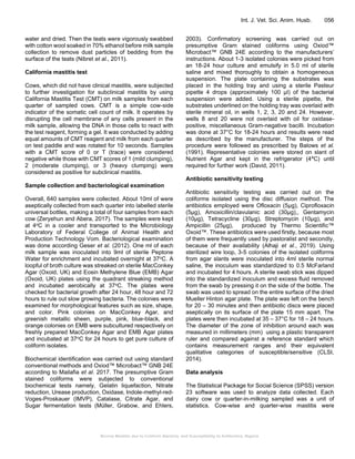 Bovine Mastitis due to Coliform Bacteria, and Susceptibility to ...