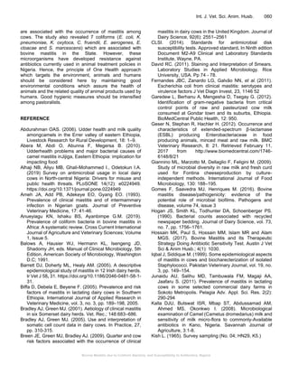 Bovine Mastitis due to Coliform Bacteria, and Susceptibility to ...