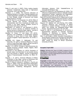 Analysis of Land Use Efficiency among Women Cassava Farmers in South-West Nigeria | PDF ...