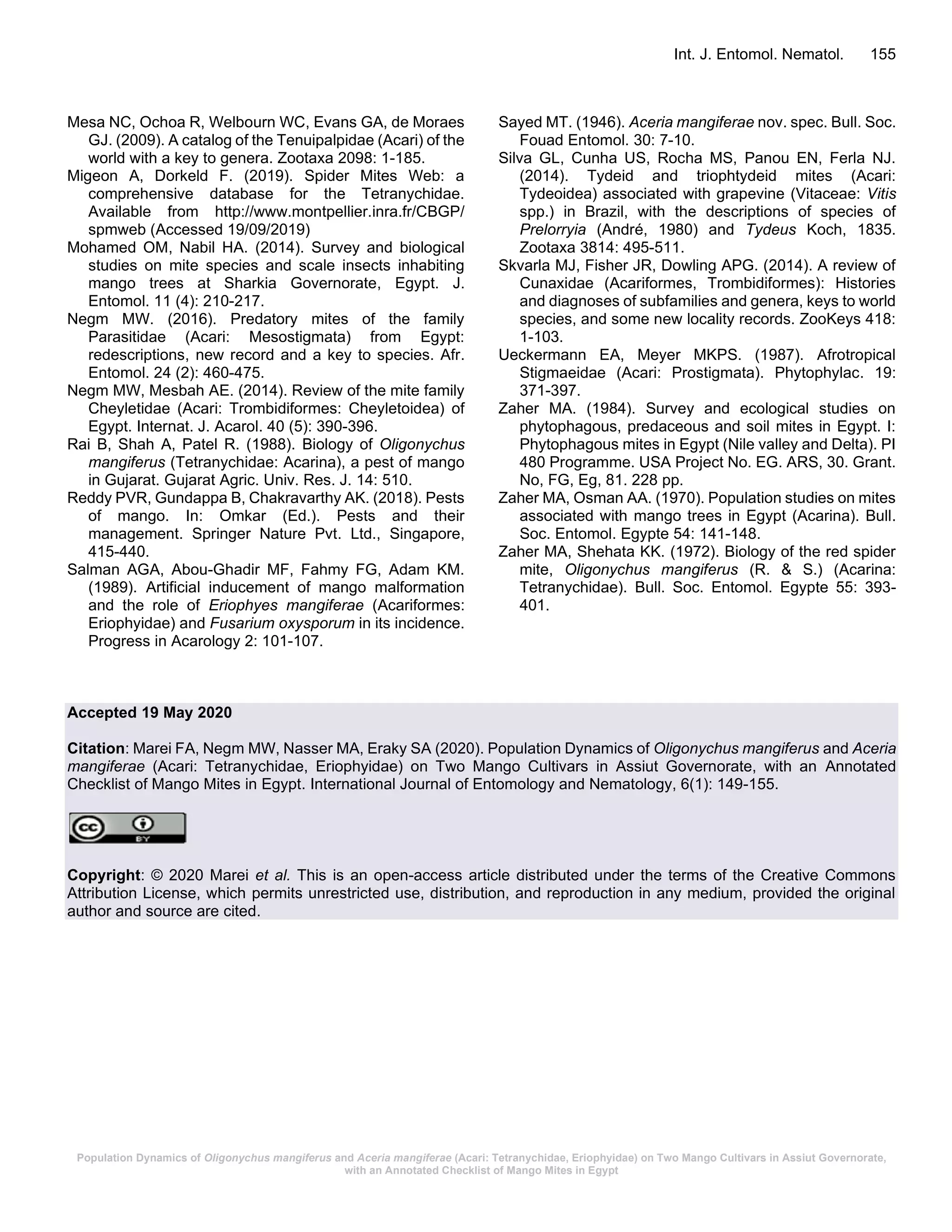 Population Dynamics of Oligonychus mangiferus and Aceria mangiferae ...