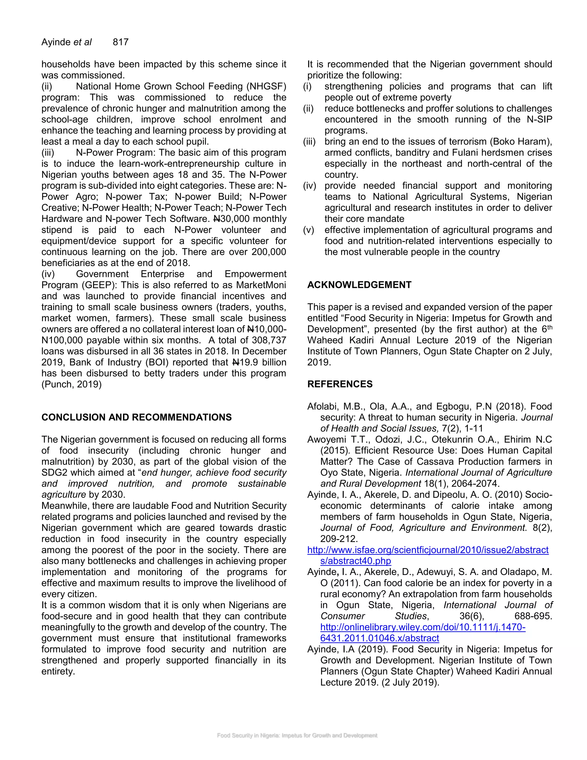 Food Security in Nigeria: Impetus for Growth and Development | PDF