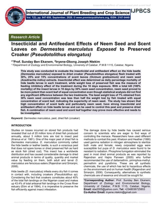 Insecticidal and Antifeedant Effects of Neem Seed and Scent Leaves on ...
