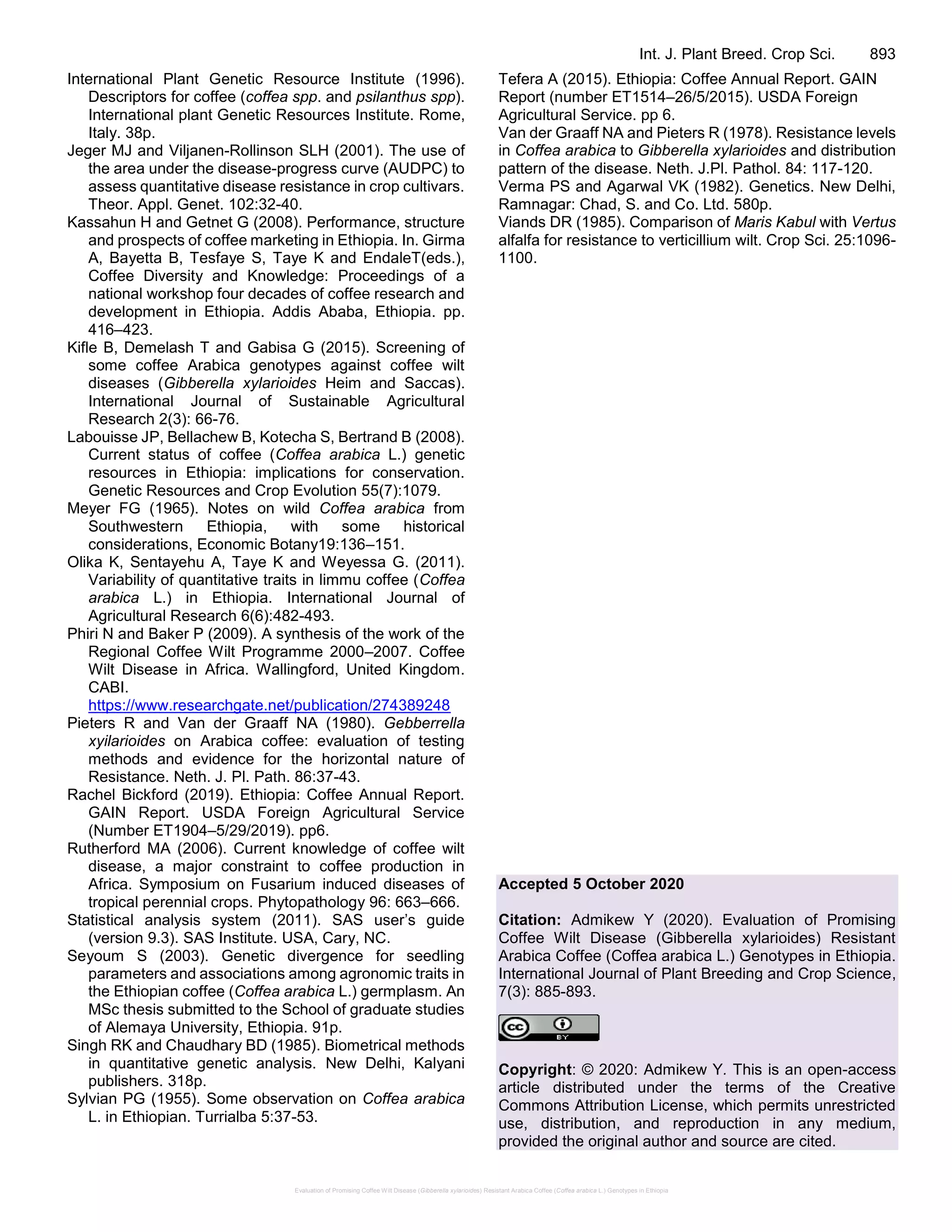 Evaluation of Promising Coffee Wilt Disease (Gibberella xylarioides ...