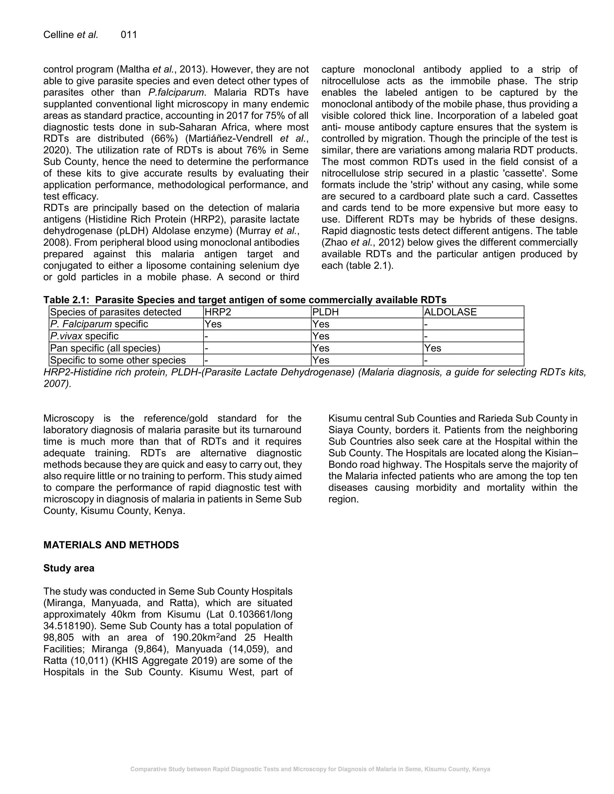 Comparative Study between Rapid Diagnostic Tests and Microscopy for ...