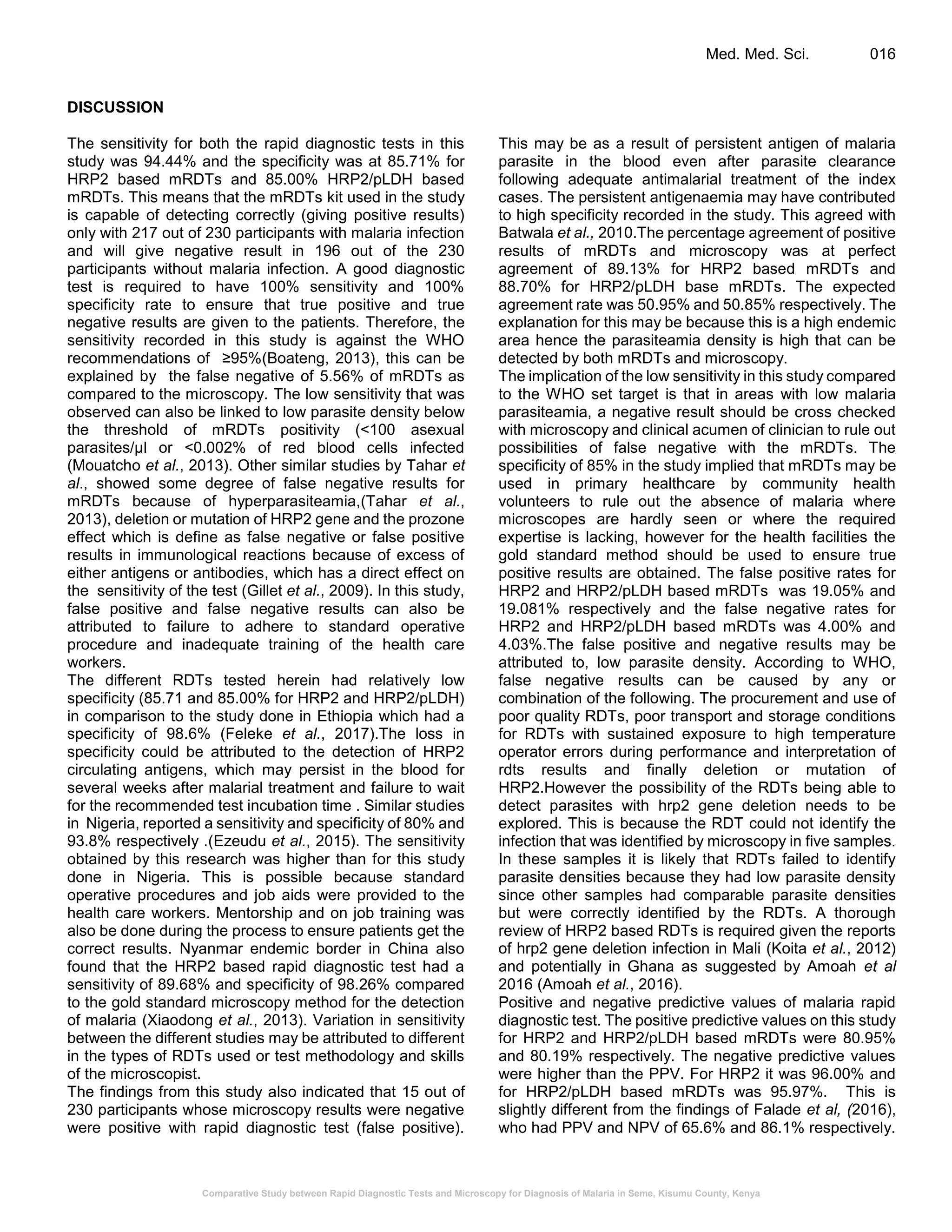 Comparative Study between Rapid Diagnostic Tests and Microscopy for ...