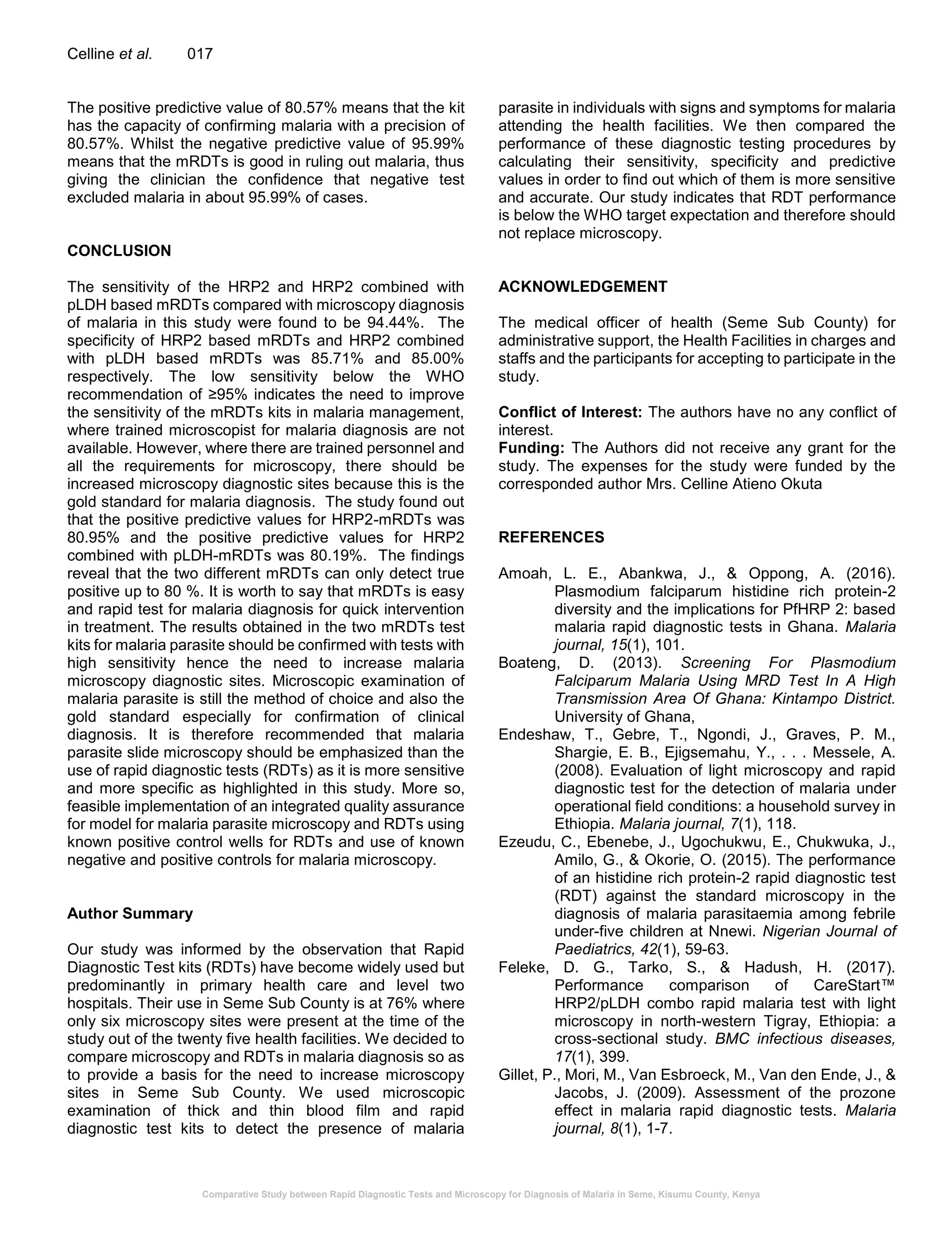 Comparative Study between Rapid Diagnostic Tests and Microscopy for ...
