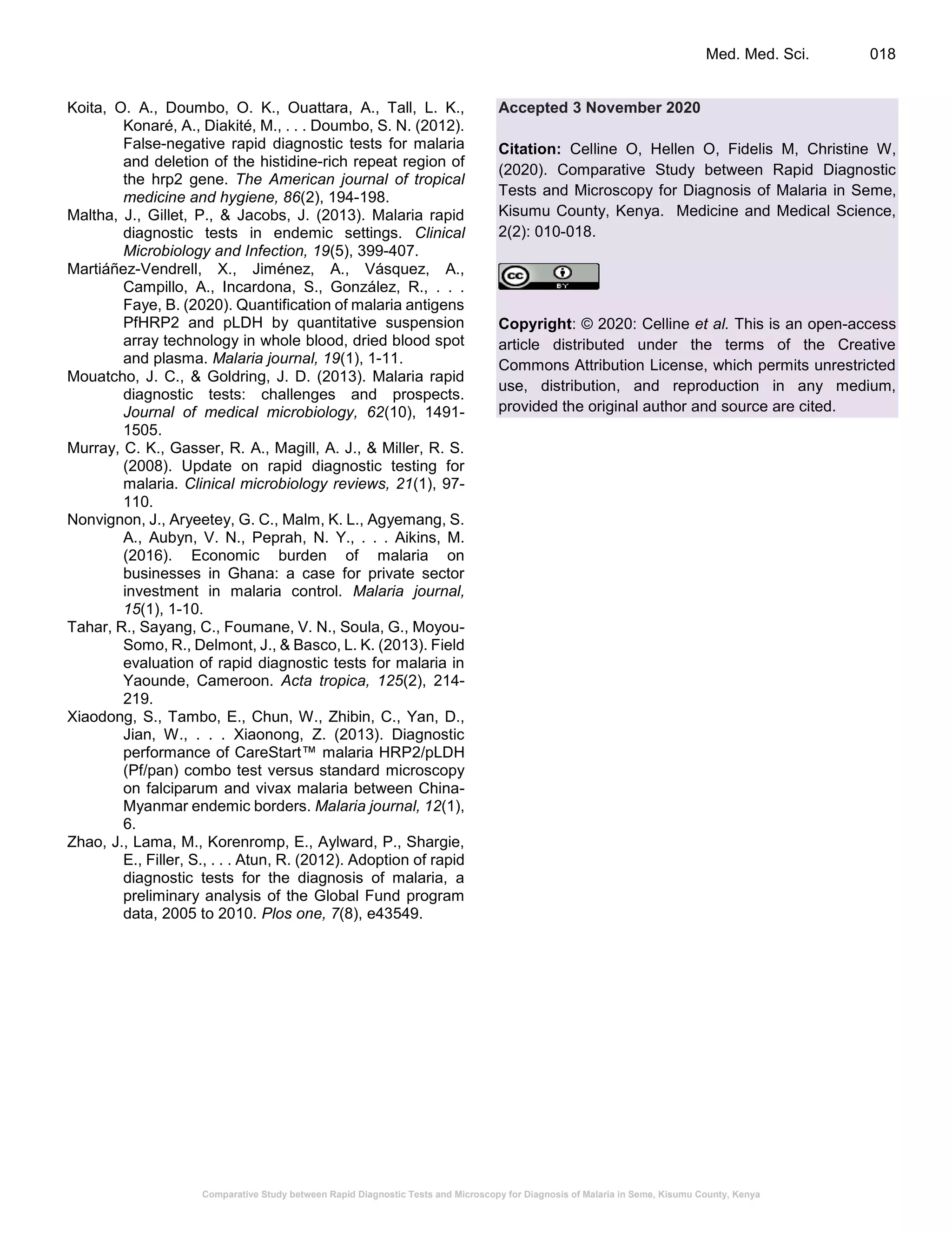 Comparative Study between Rapid Diagnostic Tests and Microscopy for ...