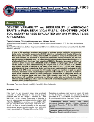 Genetic Variability and Heritability of Agronomic Traits in Faba Bean (Vicia faba L.) Genotypes ...
