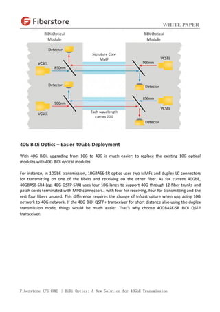 BiDi Optics: A New Solution for 40GbE Transmission | PDF