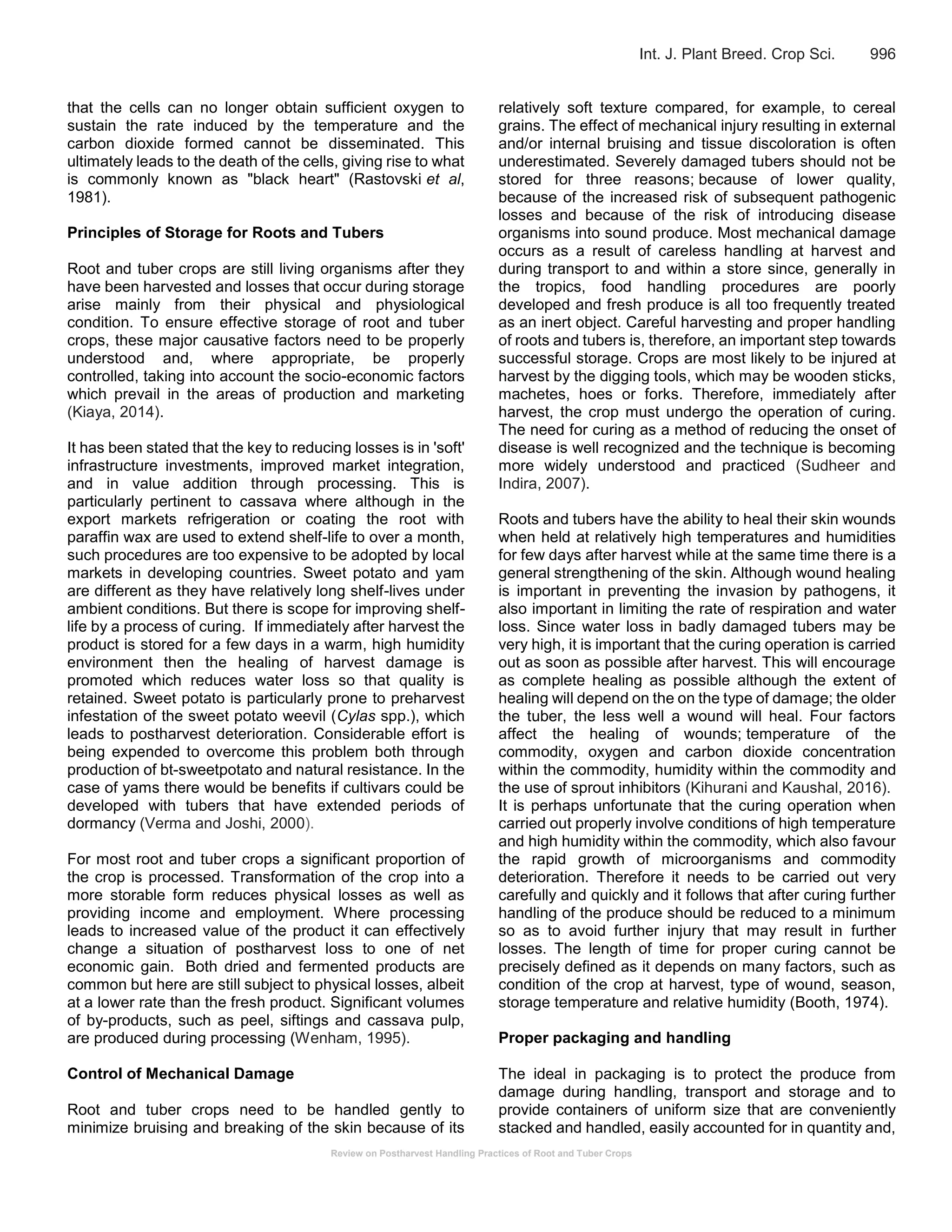 Review on Postharvest Handling Practices of Root and Tuber Crops. | PDF