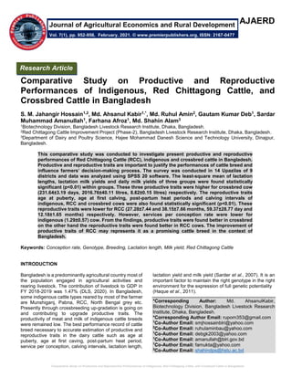 Comparative Study on Productive and Reproductive Performances of Indigenous, Red Chittagong ...