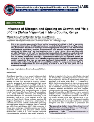 Influence of Nitrogen and Spacing on Growth and Yield of Chia (Salvia ...