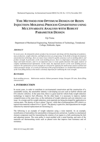 The method for optimum design of resin injection molding process condition using multivariate ...