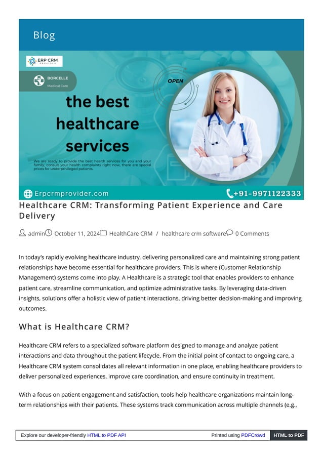 Healthcare Crm Enhancing Patient Care And Streamlining Operations Pdf
