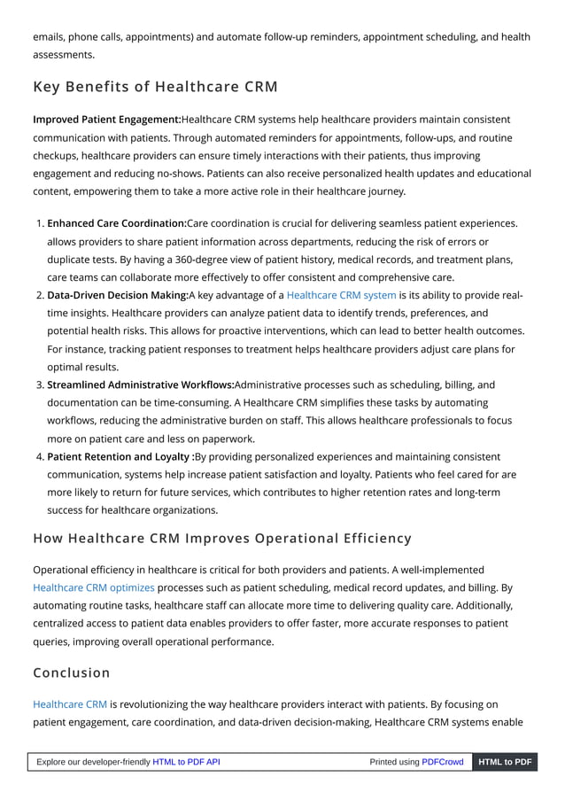 Healthcare CRM: Enhancing Patient Care and Streamlining Operations | PDF