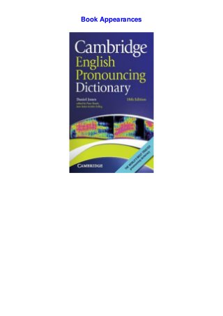 ^>PDF Cambridge English Pronouncing Dictionary @>BOOK Daniel Jones