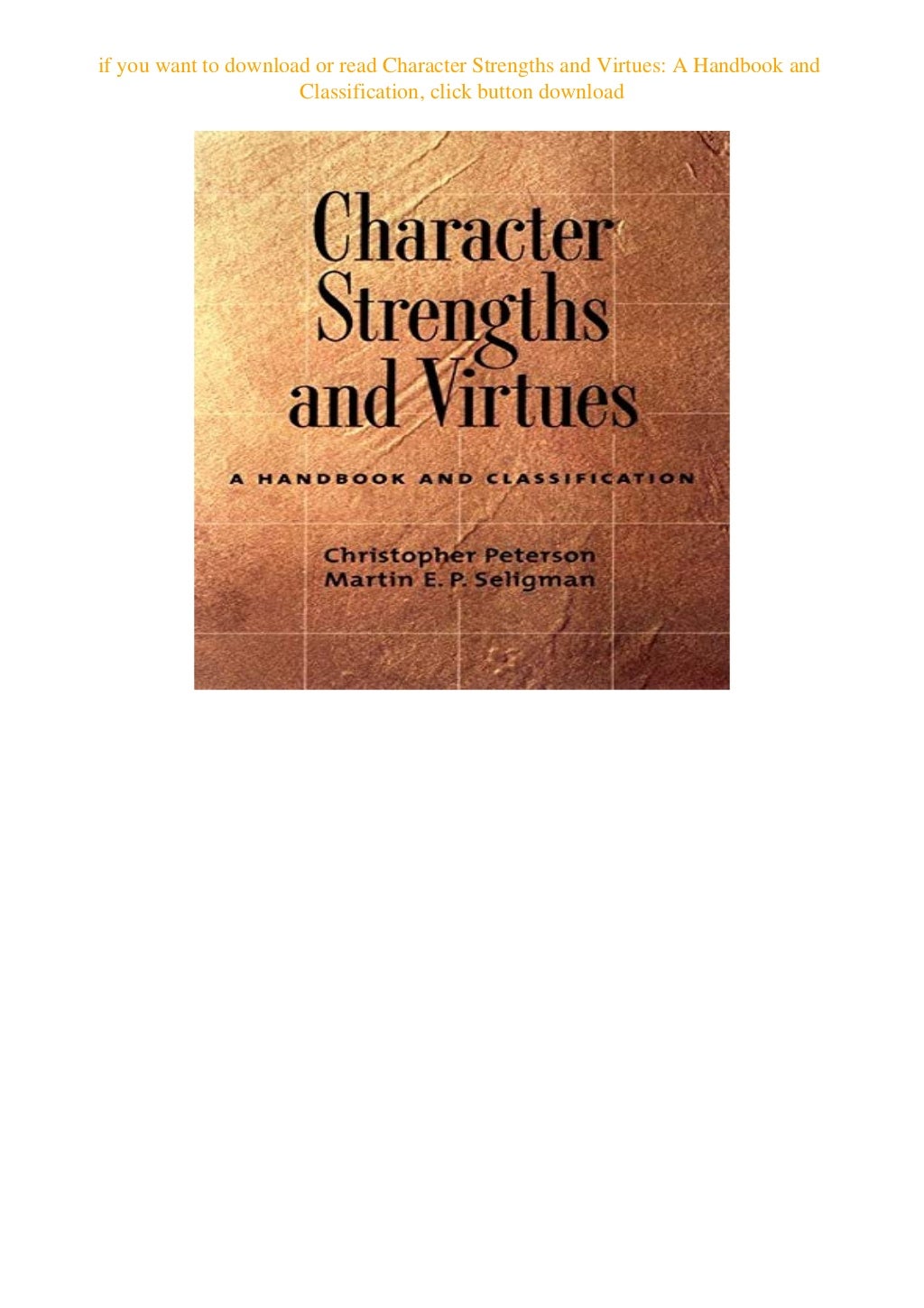 PDF Character Strengths and Virtues A Handbook and Classification for ipad