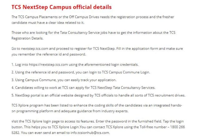 TCS NextStep Registration Login details | PPT