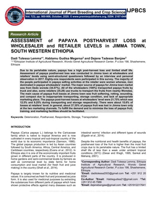 ASSESSMENT of PAPAYA POSTHARVEST LOSS at WHOLESALER and RETAILER LEVELS ...