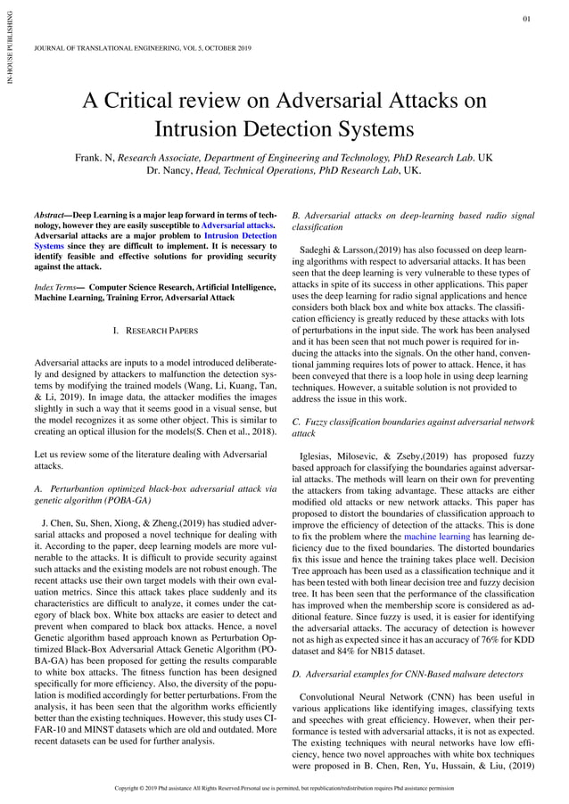 A Critical Review On Adversarial Attacks On Intrusion Detection Systems Must Read For