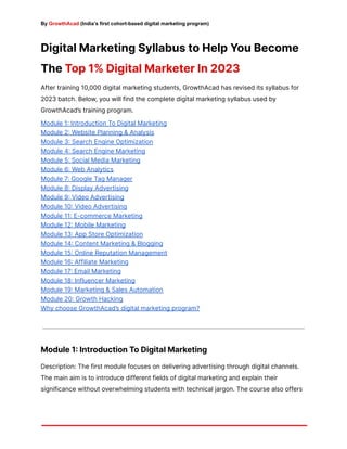Syllabus from GrowthAcad, digital marketing course in Pune | PDF