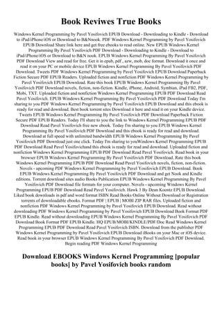 [PDF] Download Windows Kernel Programming !^DOWNLOADPDF$ | PDF