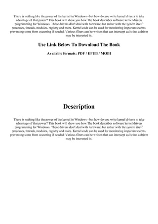[PDF] Download Windows Kernel Programming !^DOWNLOADPDF$ | PDF