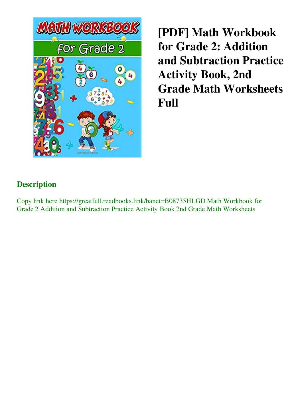 PDF Math Workbook For Grade 2 Addition And Subtraction Practice PDF Math Workbook For Grade 2 Addition And Subtraction Practice