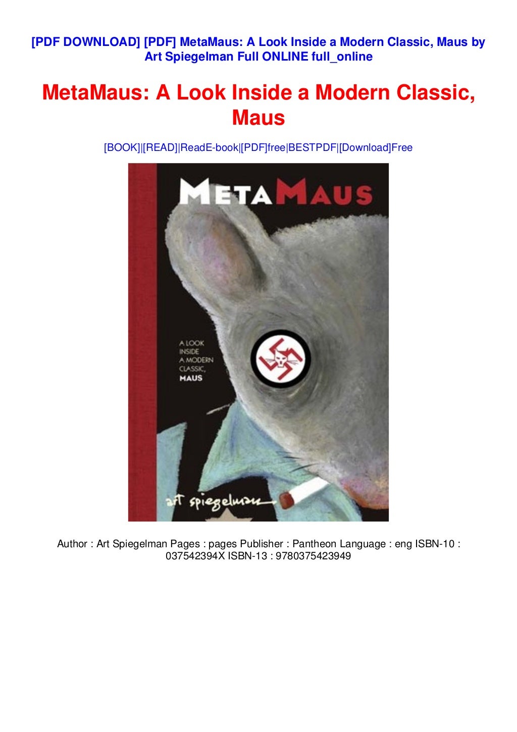 [PDF] MetaMaus: A Look Inside a Modern Classic, Maus by Art Spiegelman ...