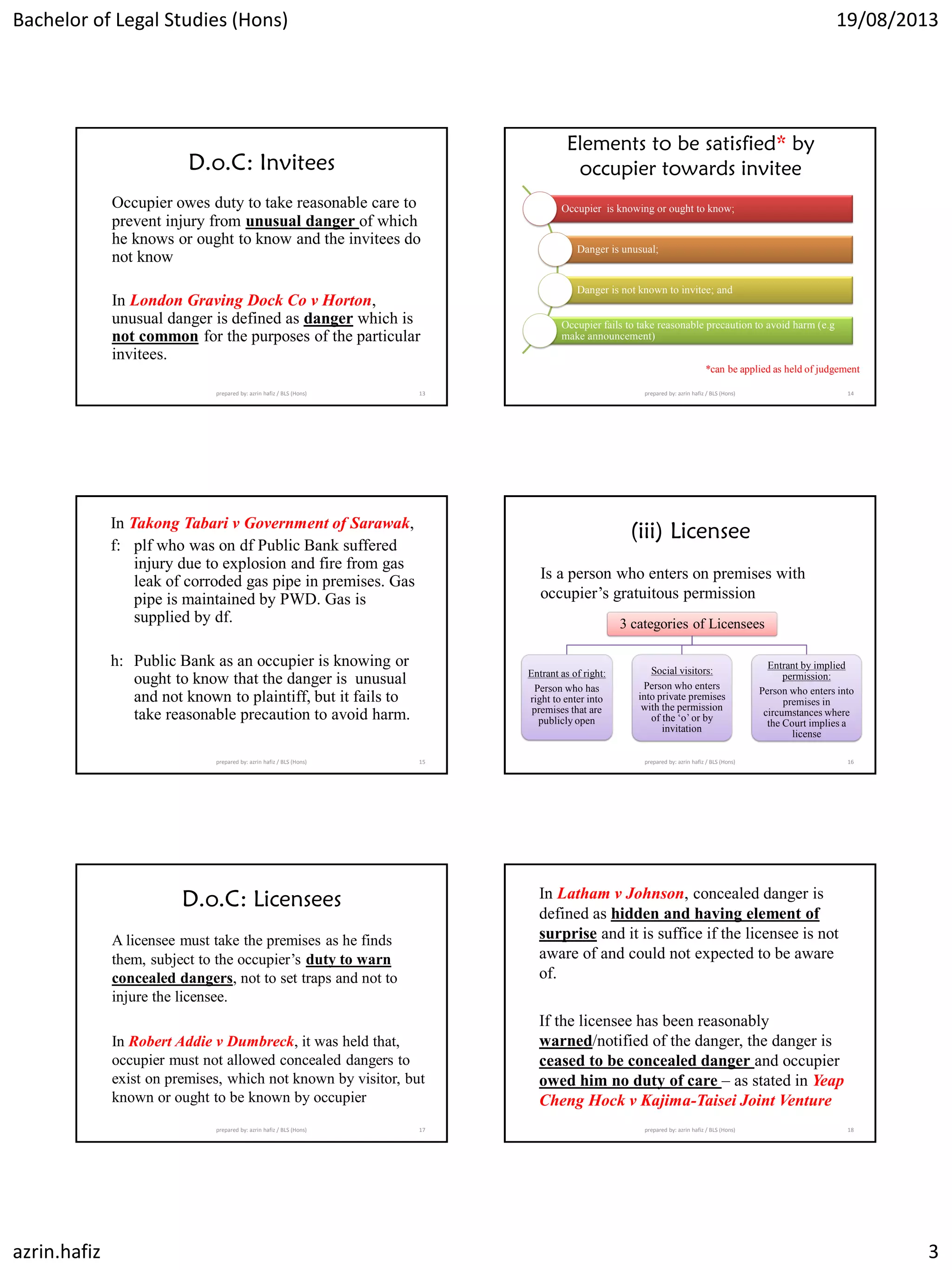 Occupiers' Liability - For Revision Purpose Only | PDF