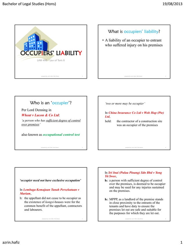 Occupiers' Liability - For Revision Purpose Only | PDF