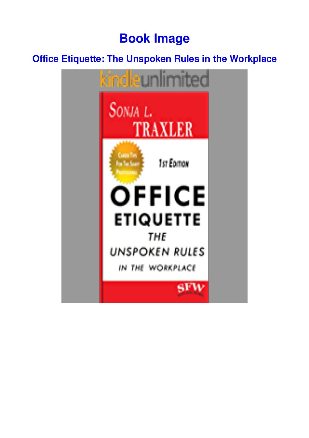 ( PDF ) Office Etiquette: The Unspoken Rules in the Workplace