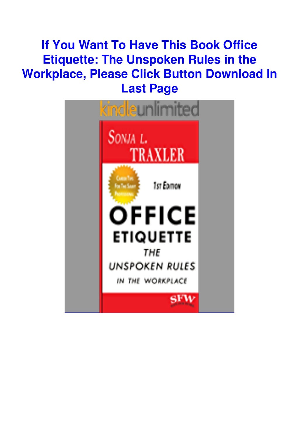 ( PDF ) Office Etiquette: The Unspoken Rules in the Workplace