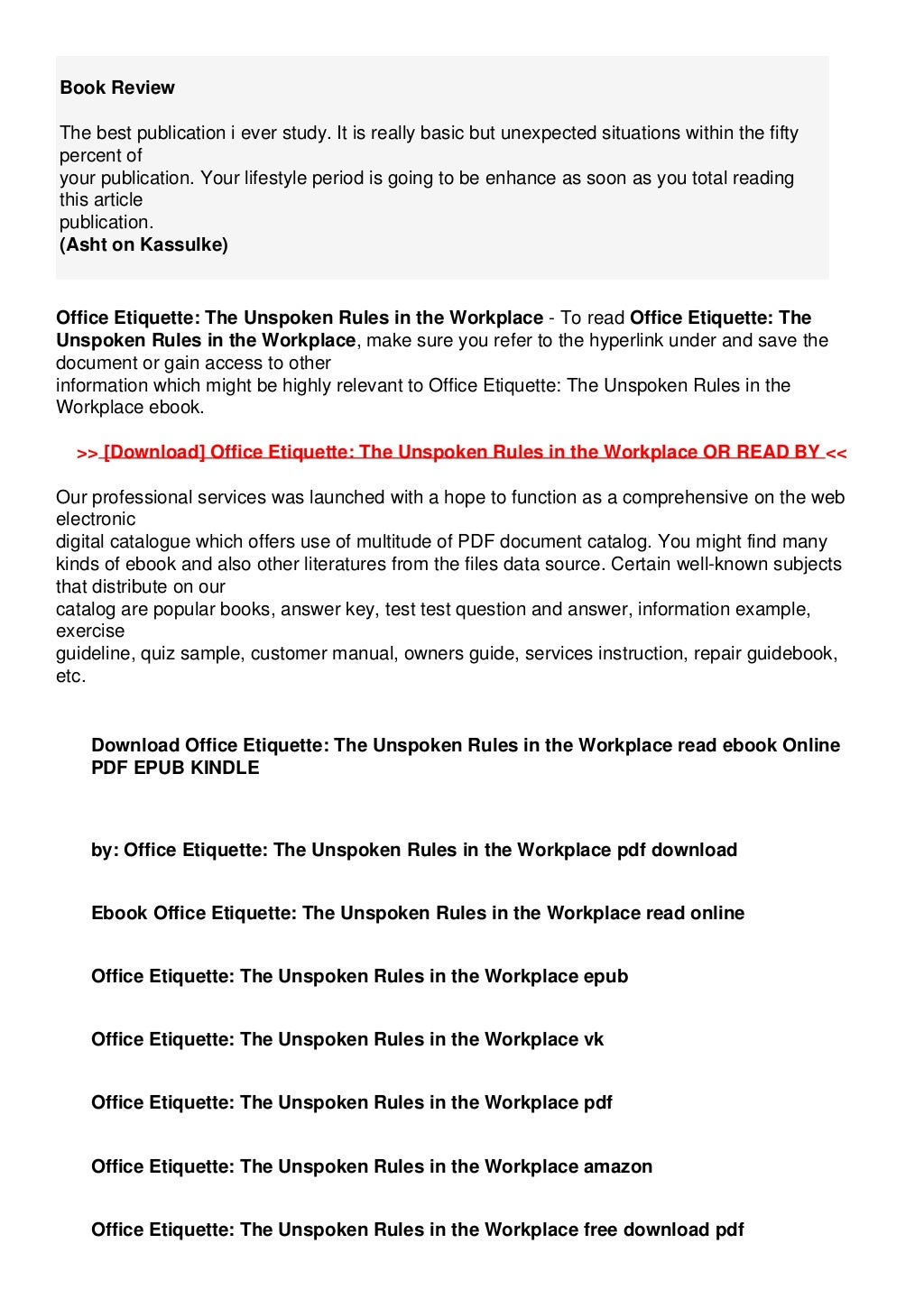 ( PDF ) Office Etiquette: The Unspoken Rules in the Workplace