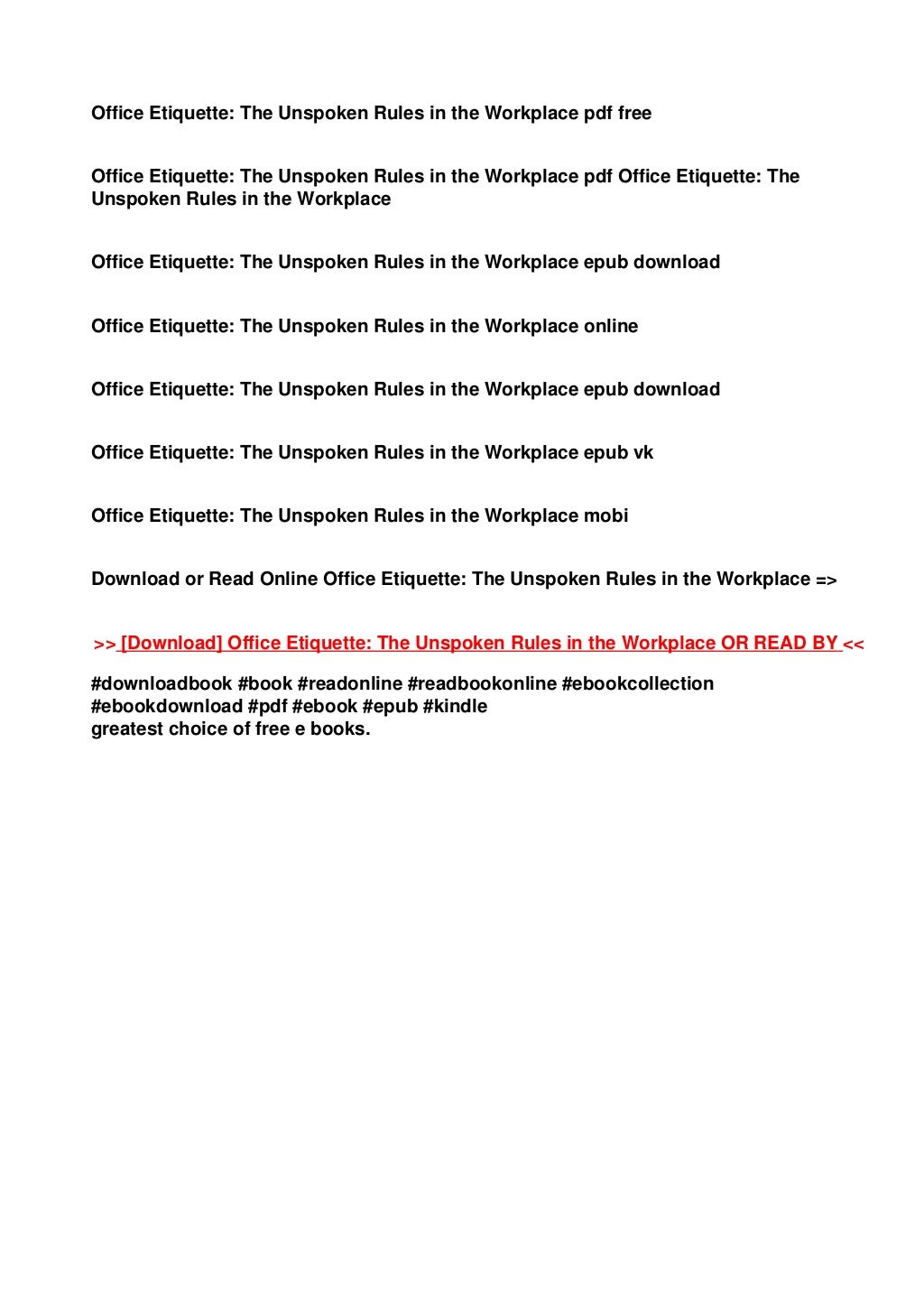 ( PDF ) Office Etiquette: The Unspoken Rules in the Workplace