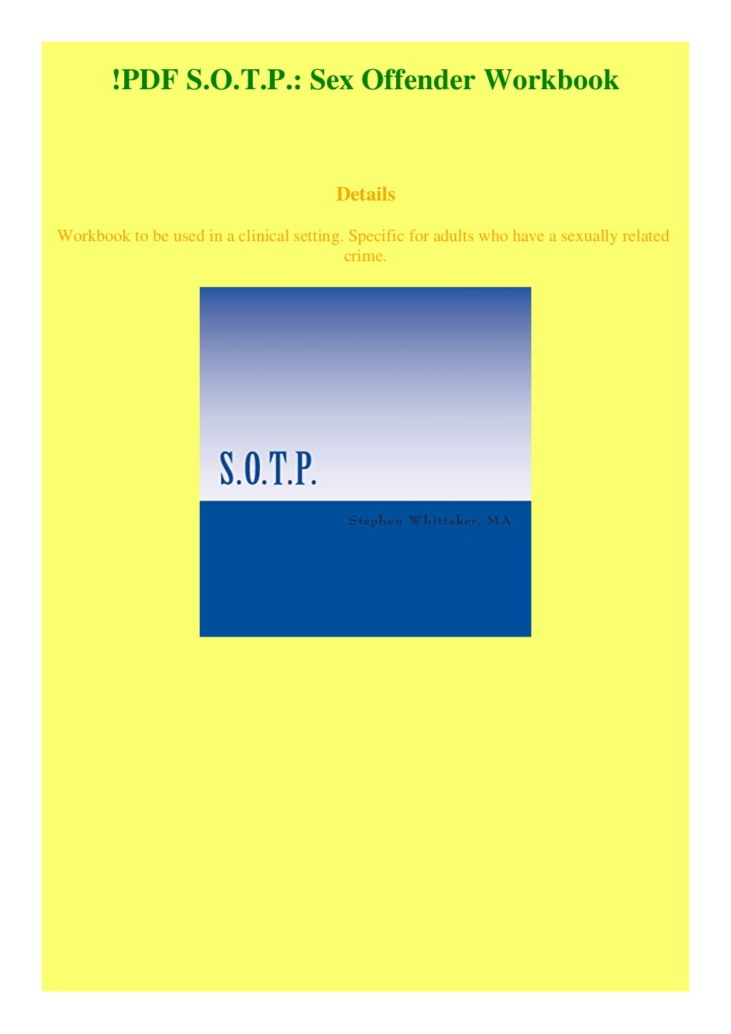 !PDF S.O.T.P. Sex Offender Workbook