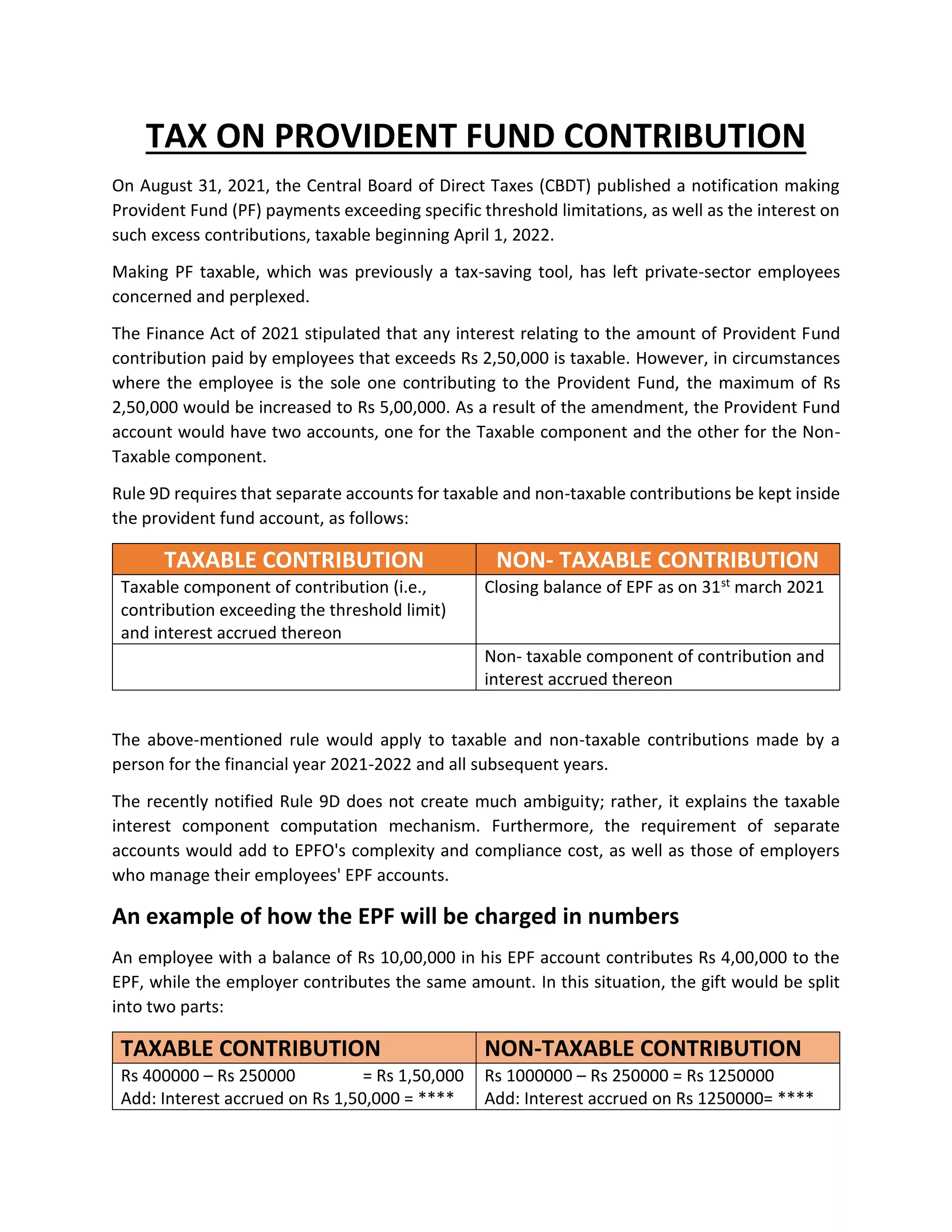 Tax on Provident Fund contribution | PDF