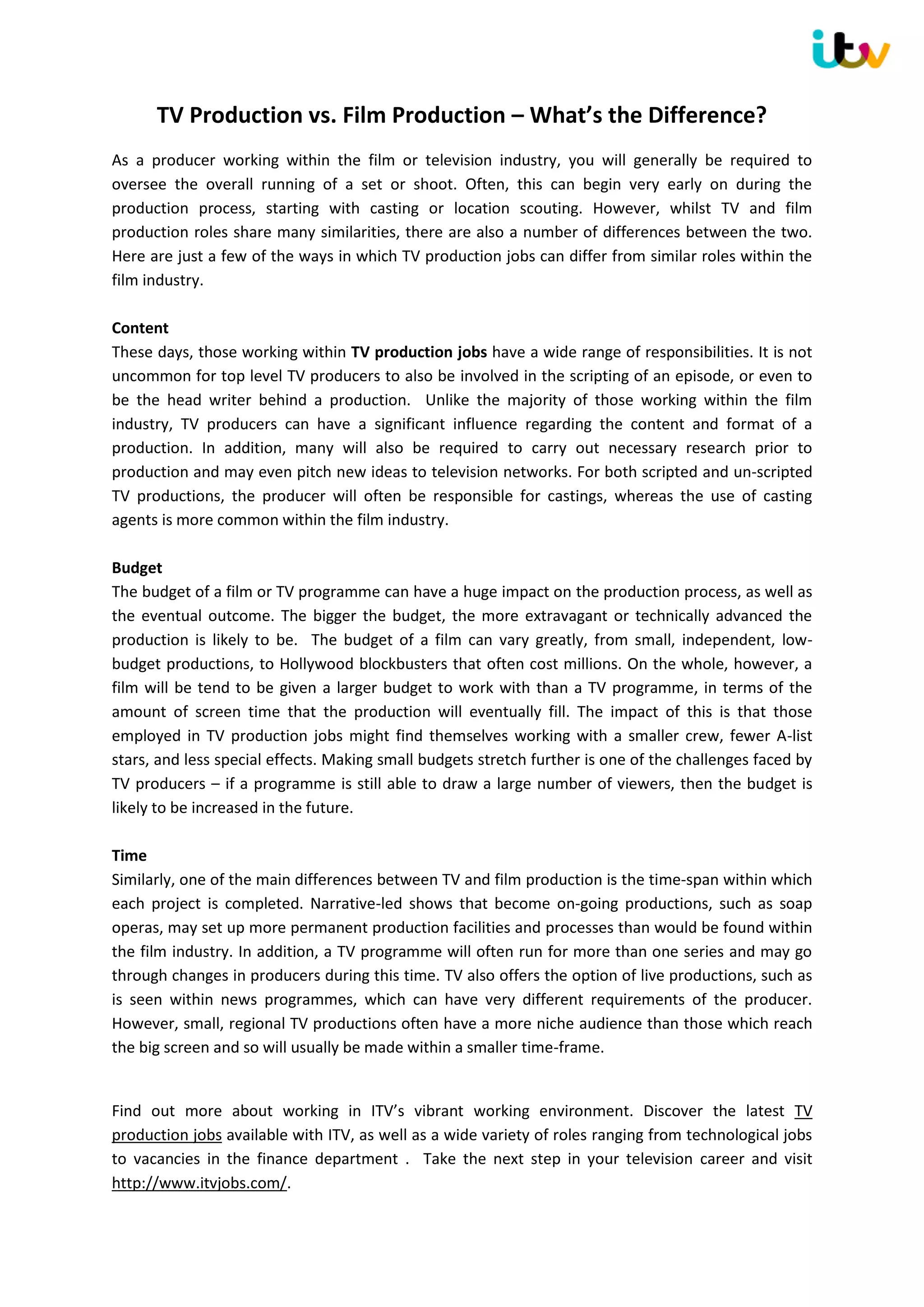 Pdf tv production vs film production | PDF