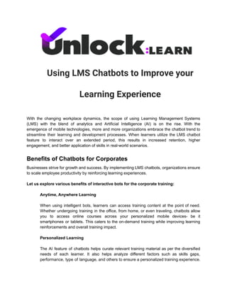 Using LMS Chatbots to Improve your Learning Experience