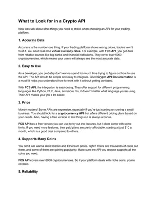 Choosing the Right Cryptocurrency API for Your Trading Platform | PDF